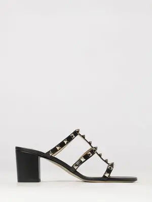 Valentino Garavani Rockstud Calfskin Leather Mule Sandals With Studs - Black