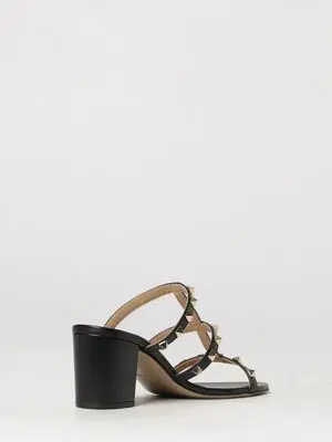 Valentino Garavani Rockstud Calfskin Leather Mule Sandals With Studs - Black