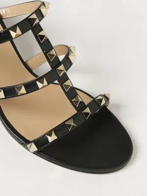 Valentino Garavani Rockstud Calfskin Leather Mule Sandals With Studs - Black