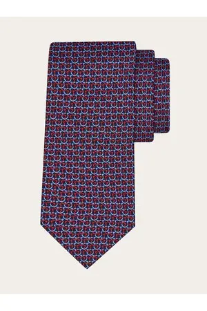 FERRAGAMO Gancini Links Print Silk Neck Tie - Blue