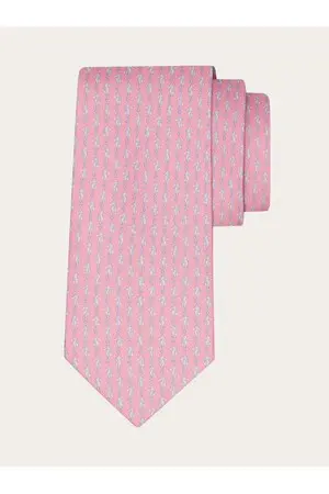 FERRAGAMO Seahorse Print Silk Neck Tie - Pink