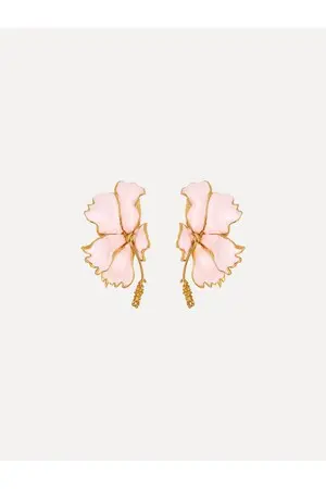 Oscar De La Renta Enamel Folded Hibiscus Clip-on Earrings - Natural