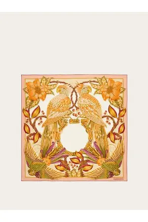FERRAGAMO Parrots Print Silk Scarf - Orange