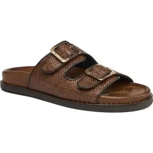 GRACE FOOTWEAR Kimolos Woven Slide Sandal With Gold Tone Buckles - Brown