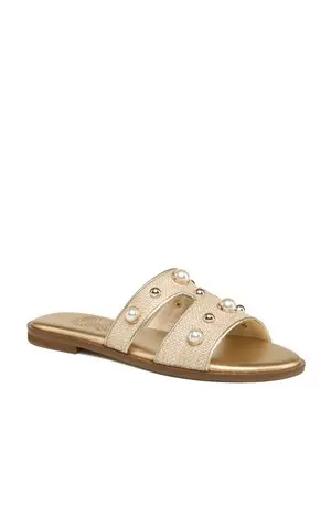 GRACE FOOTWEAR Souda Stone Raffia Embellished Slide Sandals