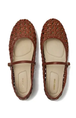 LANDS' END Woven Mary Jane Flats - Cognac