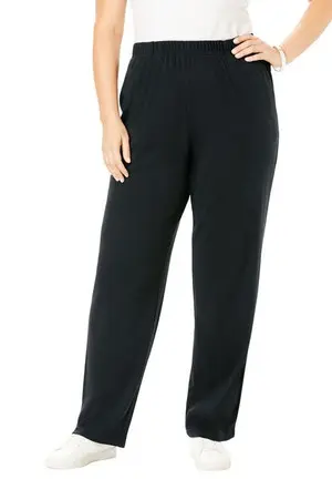 Roaman's Soft Knit Relaxed Straight Leg Pull-on Pants - Black