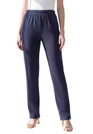 Roaman's Soft Knit Relaxed Straight Leg Pull-on Pants - Navy