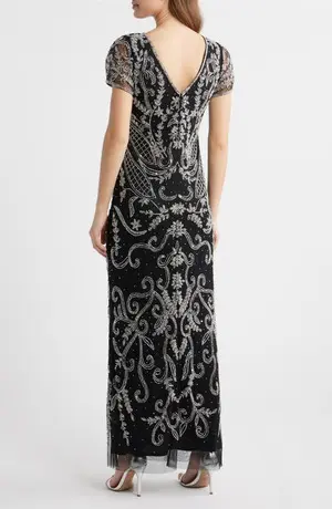 Pisarro Nights Embellished Mesh Column Gown
