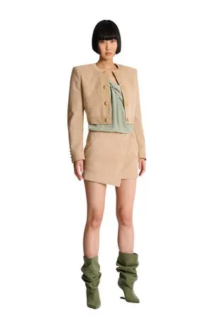 Balmain Suede Wrap Mini Skirt - Beige