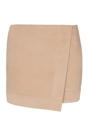 Balmain Suede Wrap Mini Skirt - Beige