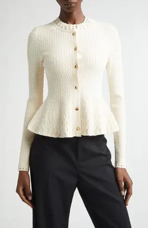 JASON WU Cable Stitch Peplum Cardigan