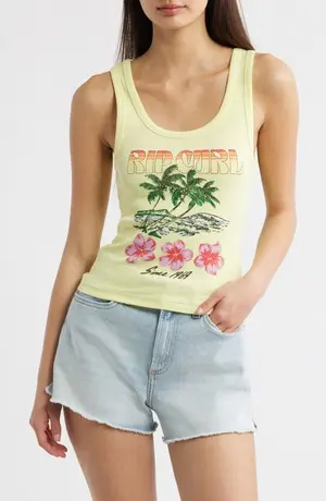 Rip Curl Graphic Cropped Tank - Pale Yellow