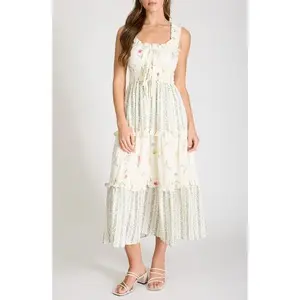 BLU PEPPER Sleeveless Tiered Maxi Dress - Ivory Multi