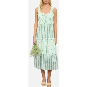 BLU PEPPER Sleeveless Tiered Maxi Dress - Sage Multi