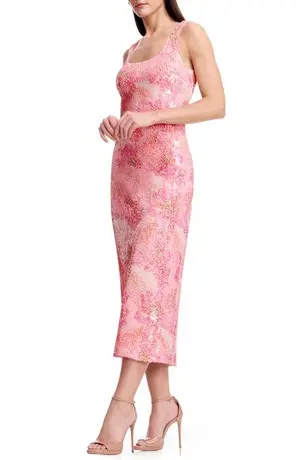 Dress The Population Sequin Floral Sheath Midi Dress