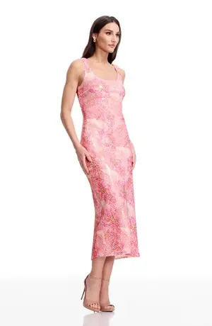 Dress The Population Sequin Floral Sheath Midi Dress
