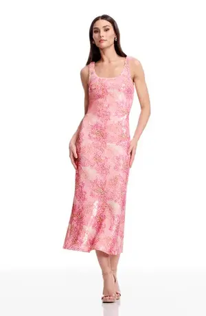 Dress The Population Sequin Floral Sheath Midi Dress