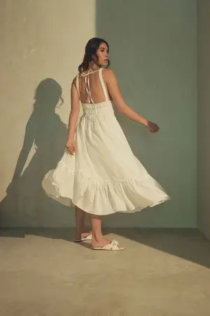 VASILIKI Amara Ruched Midi Linen Dress - Pristine