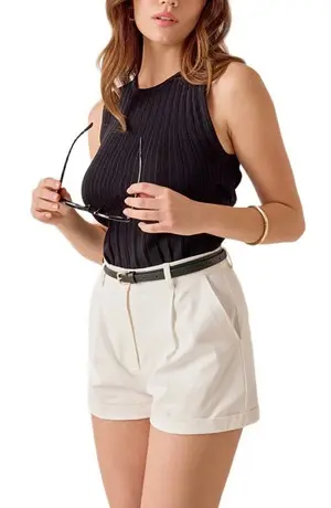 MARSY Sleeveless Ribbed Knit Top - Black