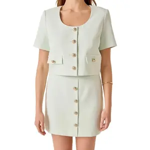 MARSY Short Sleeve Top With Statement Buttons