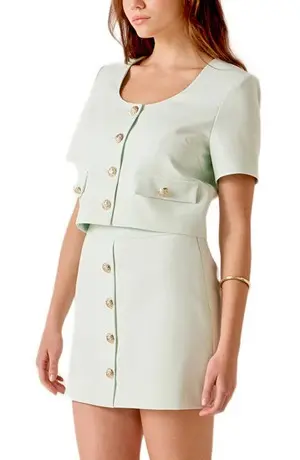 MARSY Short Sleeve Top With Statement Buttons