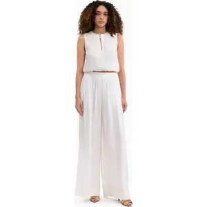 Rebecca Taylor Wide Leg Linen Blend Trousers - Ivory