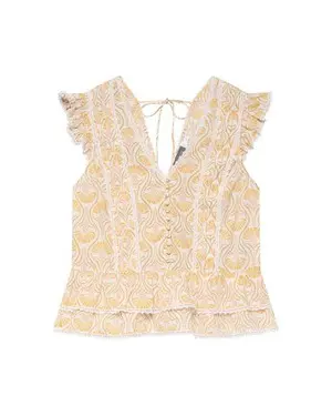Mint Velvet Cotton Floral Print Top With Ruffle Trim And Peplum Hem - Yellow