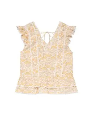 Mint Velvet Cotton Floral Print Top With Ruffle Trim And Peplum Hem - Yellow