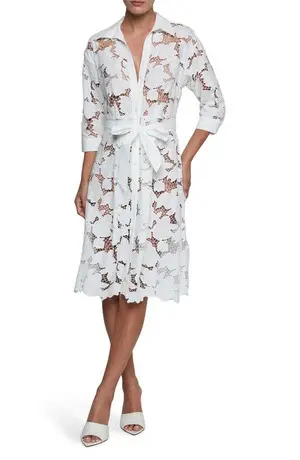 L'Agence Lace Midi Shirt Dress With Tie Waist