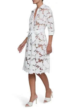 L'Agence Lace Midi Shirt Dress With Tie Waist