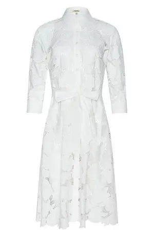 L'Agence Lace Midi Shirt Dress With Tie Waist