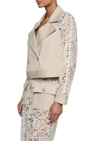 L'Agence Novelle Lace Sleeve Trench Coat - Biscuit/ecru