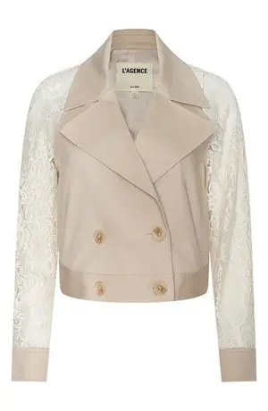 L'Agence Novelle Lace Sleeve Trench Coat - Biscuit/ecru