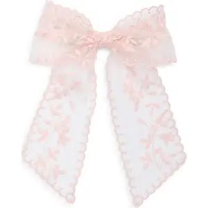 NATASHA Leaf Embroidered Lace Bow Barrette - Blush