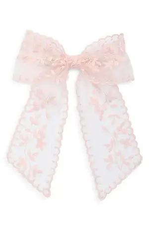 NATASHA Leaf Embroidered Lace Bow Barrette - Blush