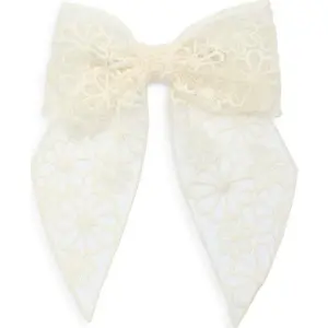 NATASHA Embroidered Lace Bow Hair Barrette - Ivory
