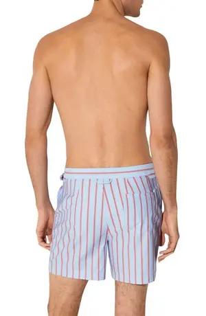 REISS Presley Stripe Side Adjuster Swim Trunks - Soft Blue