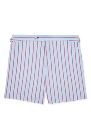 REISS Presley Stripe Side Adjuster Swim Trunks - Soft Blue