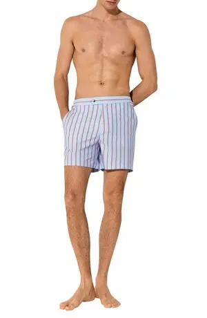 REISS Presley Stripe Side Adjuster Swim Trunks - Soft Blue