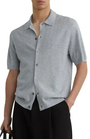 REISS Phoenix Chevron Knit Wool Cardigan - Soft Grey