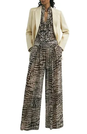 REISS Aurelie Animal Print Wide Leg Pants