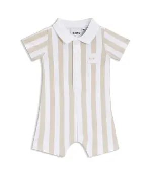 BOSS Baby Romper In Striped Cotton With Polo Collar - Beige