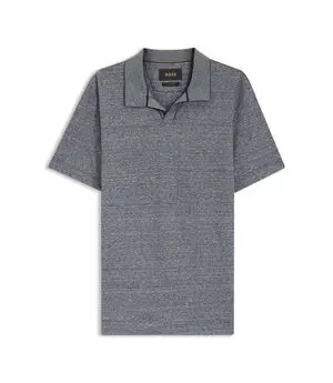 BOSS Cotton-linen Polo Shirt With Johnny Collar - Grey