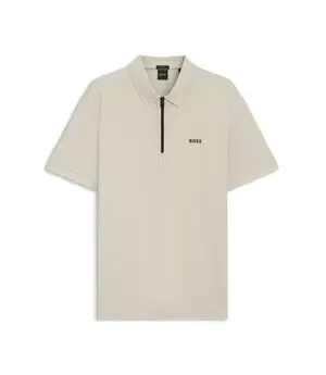 BOSS Zipper-neck Polo Shirt In Cotton-blend Jersey - Light Beige