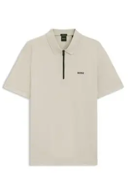 BOSS Zipper-neck Polo Shirt In Cotton-blend Jersey - Light Beige