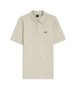 BOSS Cotton-piqué Polo Shirt With All-over Print - Light Beige