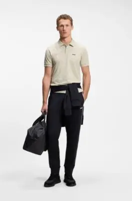 BOSS Cotton-piqué Polo Shirt With All-over Print - Light Beige