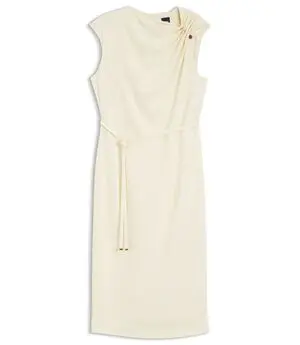 BOSS Midi Dress With Gathered Shoulder Detail And Pin Embellishment - Light Beige
