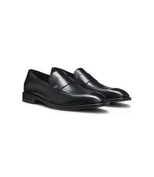 BOSS Leather Loafers With Double B Monogram Detail - Black